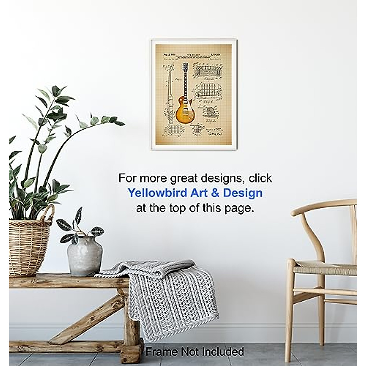 Guitar Patent Print - Iconic Electric Guitar of Famous Musicians - Music Gift for Rock n Roll Fan, Musicians, Guitar Player - Cool Wall Art, Home Decor Artwork Poster Picture - 8x10 Unframed