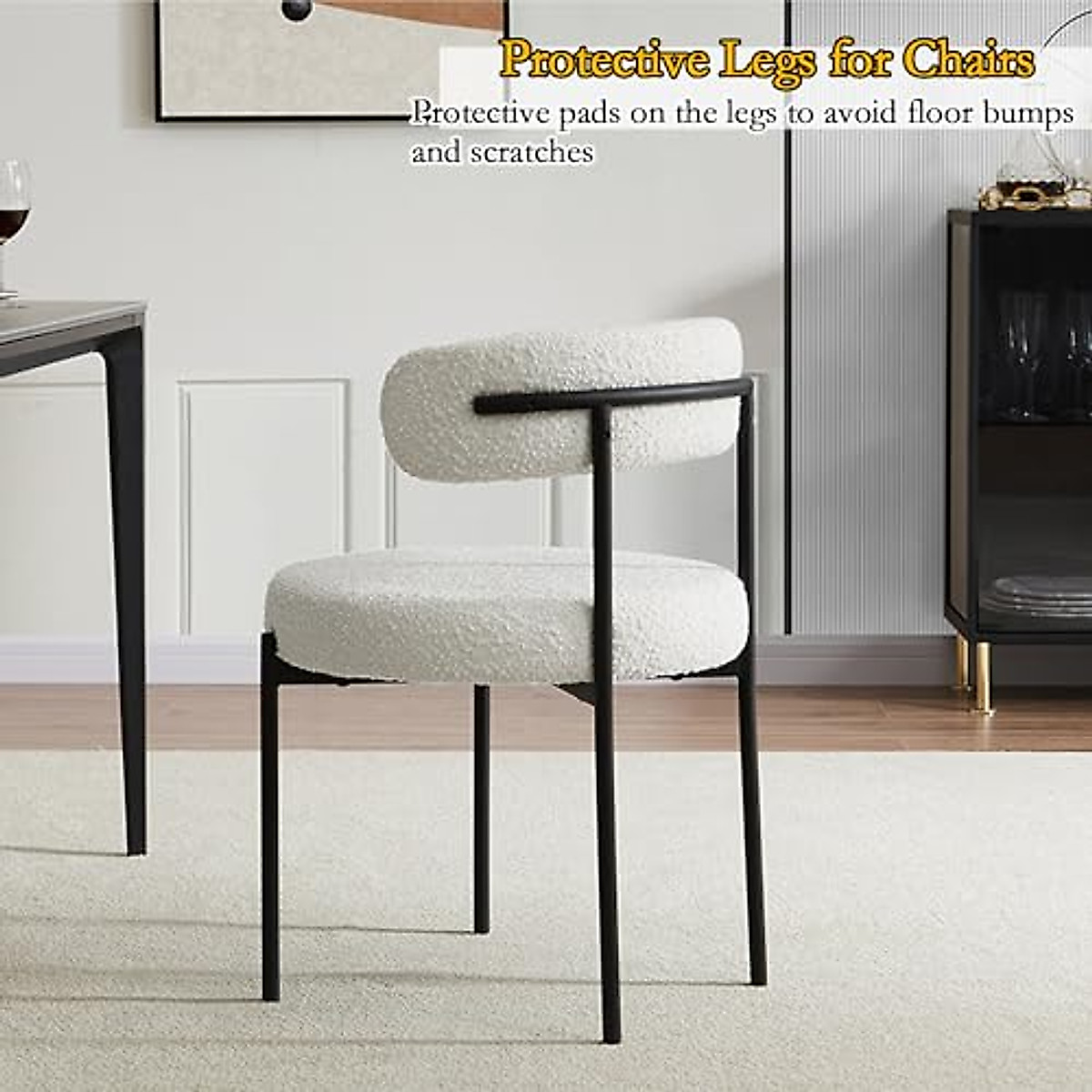 EGGPOD White Modern Dining Chairs Set of 6, Mid-Century Dining Chairs, Kitchen Dining Room Chairs, Upholstered Dining Table Chairs Ergonomically Engineered Curved Backrest with Metal Legs