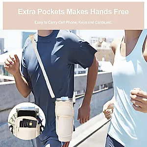 OLNIEZZL Water Bottle Carrier Bag Compatible with Stanley 30 40oz Tumbler with Handle, Water Bottle Holder with Adjustable Shoulder Strap for Travel Hiking (Cream)