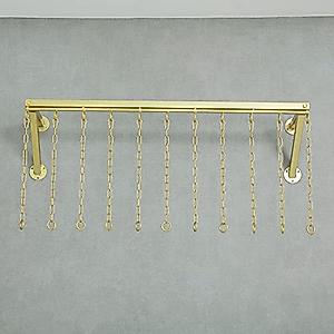 Wall Mounted Iron Chain Clothing Hanging Racks, Metal Garment Storage Rack, Clothes Storage Shelves with 11 Hanging Chain, Retail Display Hanger, Boutique Clothing Rack(Gold, 39.8'' L x 17.7'' H)