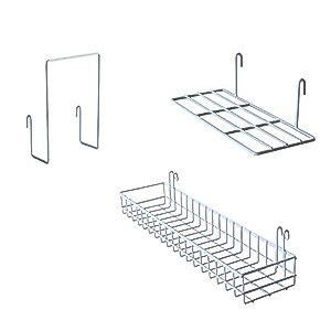 FRIADE Wall Grid Panel Hanging Basket with Hooks,Bookshelf,Display Shelf,Wall Organizer and Storage Shelf for Home Supplies,1 Set of 3 (White)