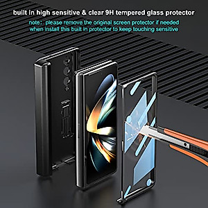 Libeagle Compatible with Samsung Galaxy Z Fold 4 Case, Built in Hidden S Pen Holder to Avoid Pen Lost, Leather on Back, Screen Protector, Hinge Protection, Wireless Charging Cover 5G 2022-Carbon Fiber