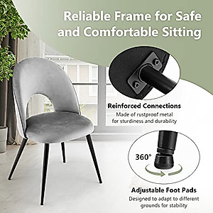 Giantex Velvet Dining Chairs Set of 2 - Modern Mid-Century Vanity Chair with Meat Legs, Comfy Desk Chair for Living Room, Bedroom, Upholstered Dining Room Chairs, Gray