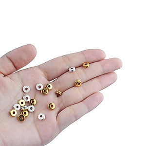 Metal Spacer Beads,200pcs Flat Round Disc Rondelle Spacer Beads Metal Rondelle Beads Spacers for Jewelry Making(6mm) - Silver and Golden