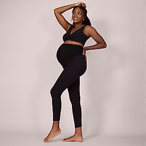 Motherhood Maternity Women's Essential Stretch Full Length Secret Fit Over The Belly Pregnancy Legging, Black/Black 2 Pack, Large