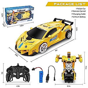 Remote Control Car, Toy for 3-8 Year Old Boy, 360° Rotating RC Deformation Robot Car Toy with LED Light, Transform Robot RC Car Age 3 4 5 6 7 8-12 Year Old for Kid, Boys Girls Birthday Gift (Yellow)
