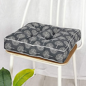 CUNCOO Bohemian Soft Patio Chair Pads Indoor Office Home Kitchen Square Dining Chair Cushion Pillow Leaf 16''x16''x4'', Navy