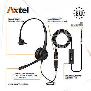 Axtel Bundle Elite HDvoice Mono NC with AXC-SM22 Cable | Compatible with Aastra, Avaya 1400/5400/5600/6400/9500/J100, Mitel 5200/5300/6800/8500, NEC, Shoretel IP Phones