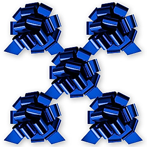 Insta Bows Pull String Large Gift Bows 5 Big Blue Gift Bows Perfect for Christmas and Birthday Presents Metallic Look and Shine 5 (Five) Pack of Big Bows That Measure 5 Inches Wide