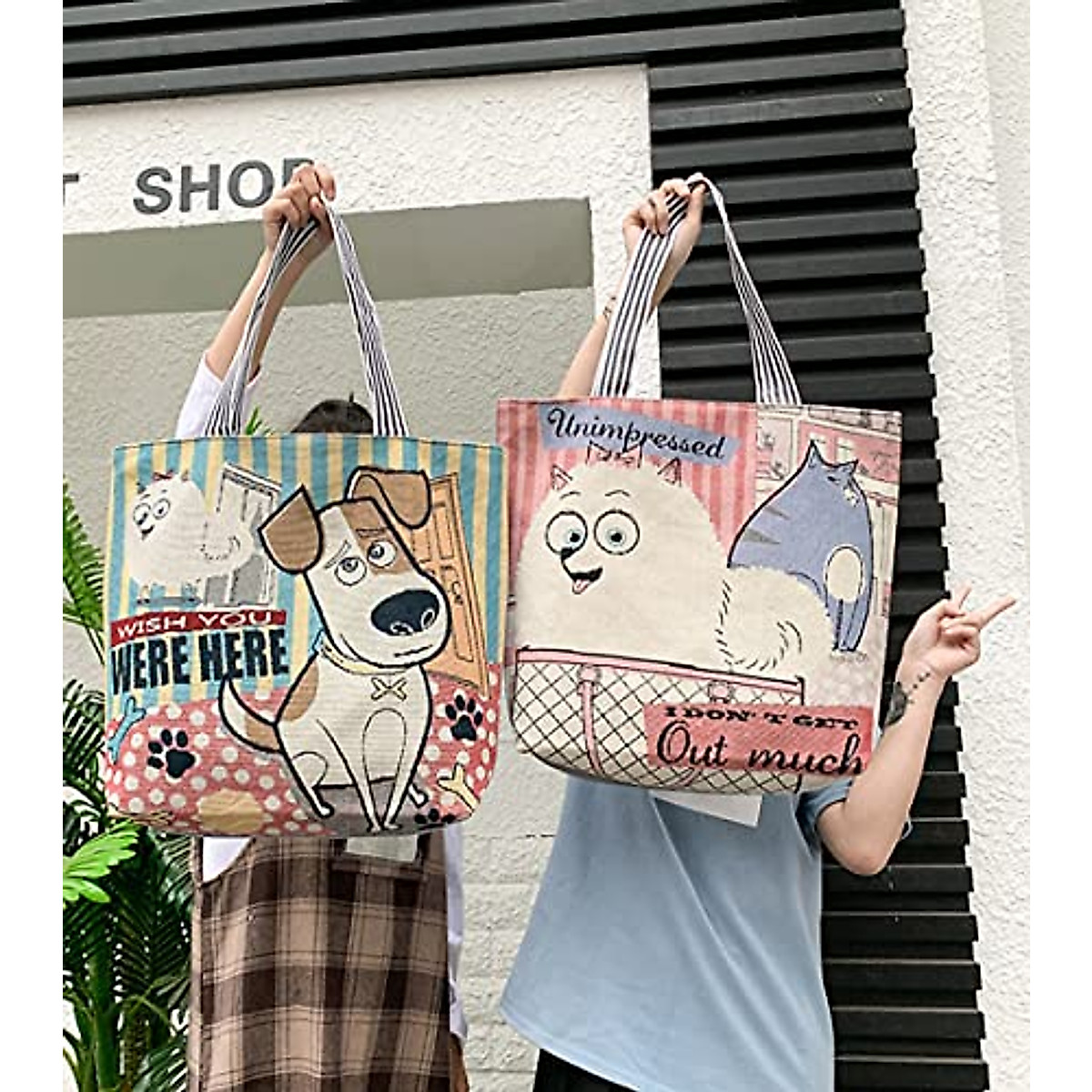 Bisadon Students Fashion Trendy Ethnic Style Bags for Women Female Shopping Bag Cartoon Canvas Embroidered Locking Backpack Pink