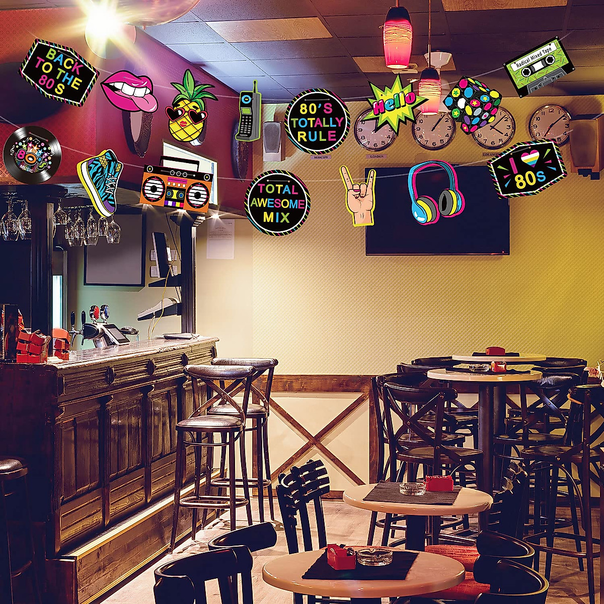 Blulu 80s Party Decorations 80s Banners Door Cover 80s Photo Booth Props 80s Themed Party Decorations Back to the 80s Sign Party Hip Hop Party Backdrop I Love 80s Table Background