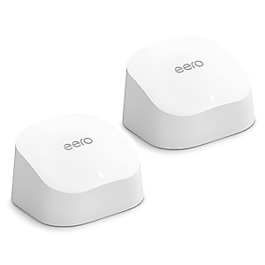 Amazon eero 6 mesh Wi-Fi system | Supports speeds up to 500 mbps | Connect to Alexa | Coverage up to 3,000 sq. ft. | 2-pack, one router + one extender, 2020 release