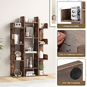 Tangkula Freestanding Tree Bookshelf, Corner Storage Organizer with 13 Open Shelves, Decorative Display Cube Shelf for Living Room, Study, Office, 34 x 9.5 x 55.5 Inch (1, Rustic Brown)