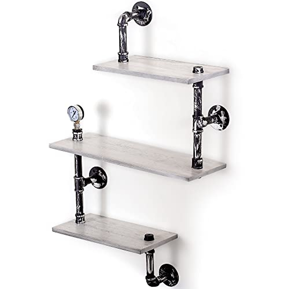 Rawsons Industrial Pipe Rustic Shelves Wall Mounted, 24in Rustic Wood Shelf, 3 Tier DIY Bookshelf, Storage Shelves for Living Room, Bedroom, Office, Farmhouse Bathroom Shelving, Retro,White