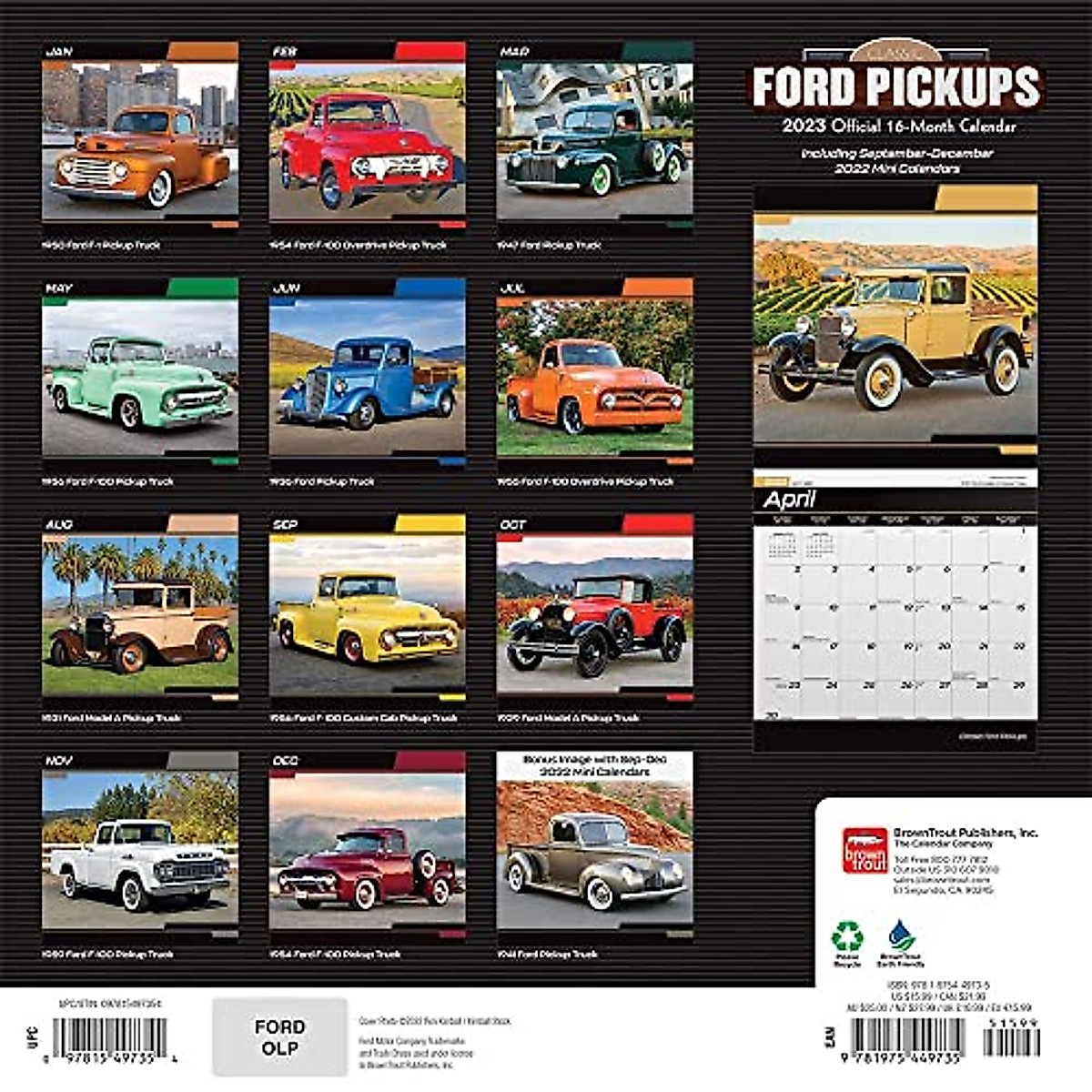 Classic Ford Pickups OFFICIAL | 2023 12 x 24 Inch Monthly Square Wall Calendar | Foil Stamped Cover | BrownTrout | Motor Truck