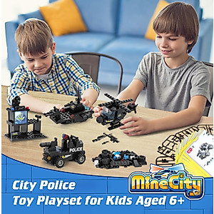 WishaLife 1100 Pieces City Police Station Building Kit, SWAT Mobile Command Center Truck Building Toy with Police Car, Airplane, Boat, Fun Roleplay Police Toys Gift for Boys Girls Aged 6-12
