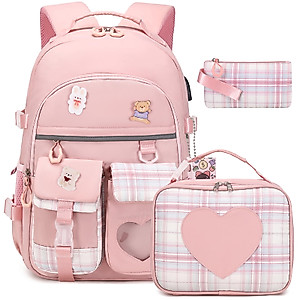 ACESAK Backpack for Girls - Bookbag Backpacks Schoolbag for Girls Kids Teen Women Casual Travel Daypacks - School Bag Elementary Middle School College Cute Backpack with Lunch Box (Pink)