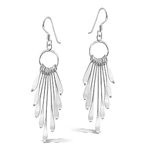 AeraVida Shimmering Fan Statement Sterling Silver Dangle Boho Earrings, 0.79x2.28 in