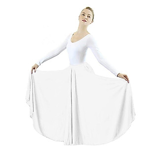 Danzcue Womens Long Full Circle Dance Skirt, White, S-M