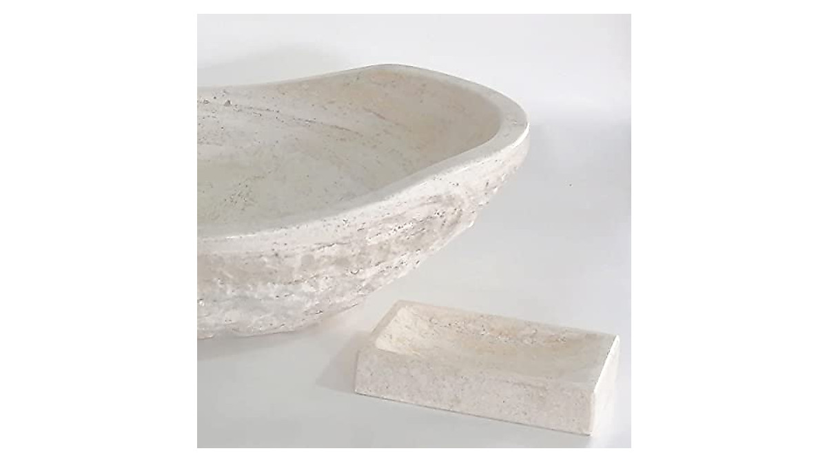 EDUPET Tan Travertine Stone Vessel Sink - Oval Canoe Shape