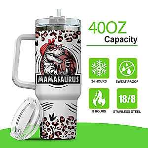 UNILYLY Tumbler 40 Oz With Handle Lid And Straw, Mamasaurus Leopard, Black Print, Mamasaurus Gifts, Keep Drinks Cold Hot, Leopard Print