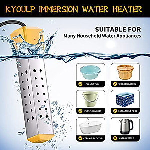Immersion Water Heater Bucket Heater 2000W Automatic Power-Off (158 F) Portable Water Heater for Pool with Stainless Steel Guard and Digital LCD Thermometer Suitable for Non-Conductive containers