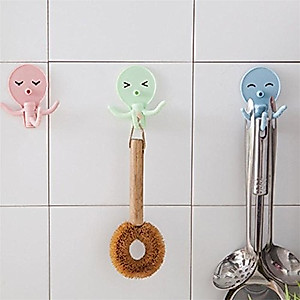Colorido Cute Cartoon Octopus Kitchen Bathroom Strong Adhesive Towel Hook Wall Hanger Size Medium (Blue)