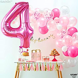 KatchOn, Hot Pink 4 Balloon Number - 40 Inch | Hot Pink 4 Birthday Balloon | 4 Year Old Birthday Decorations | Number 4 Balloons for 4th Birthday Balloons | Pink Four Balloon for 4th Birthday Supplies