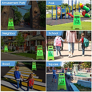 4 PCS Reflective Slow Down Kids at Play Sign Double Sided 24 Inch Portable Handle Children At Play Warning Board Caution Safety Signs for Street Neighborhood Yard School Park Sidewalk Driveway