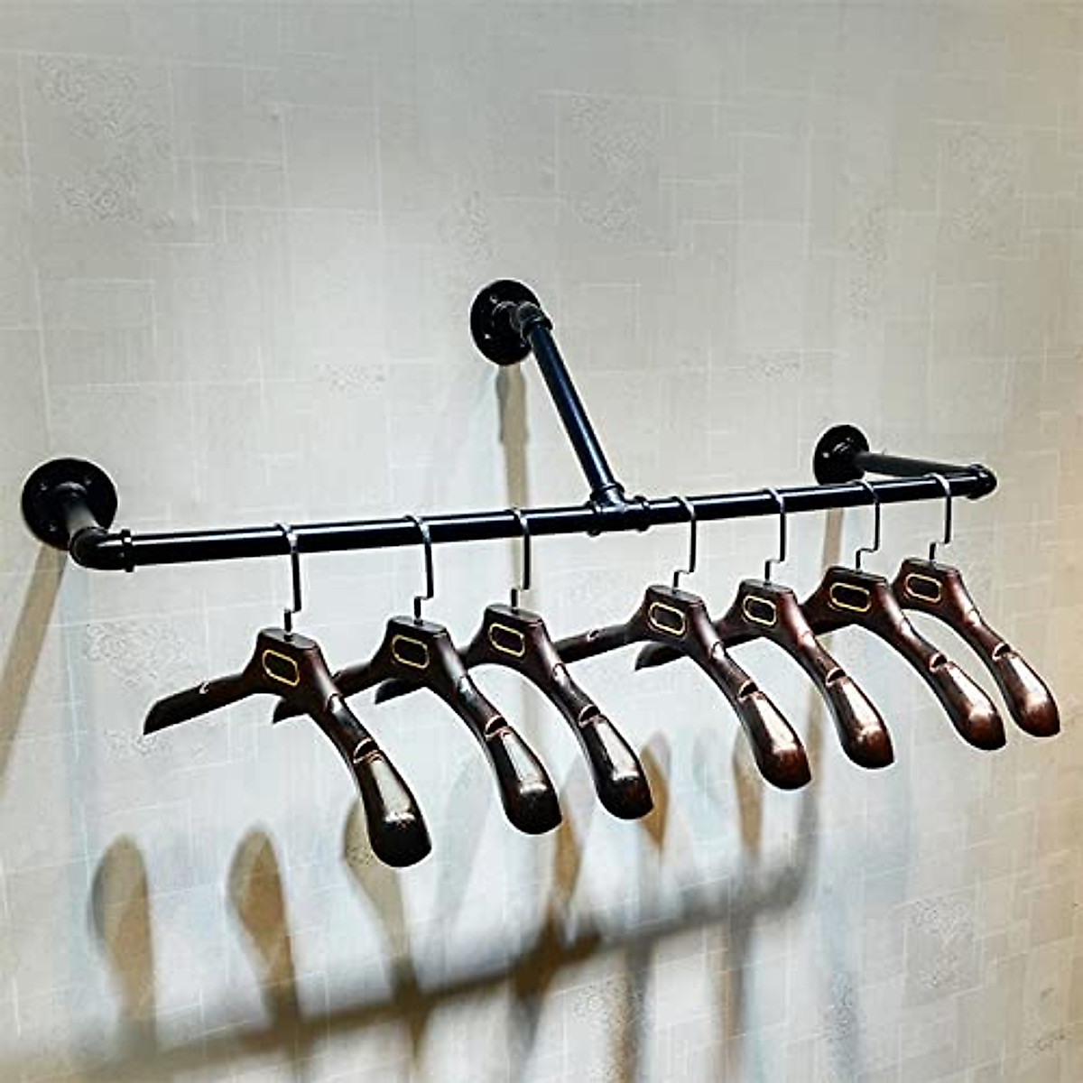 FURVOKIA Industrial Retro Wall Mounted Pipe Shelf Bathroom Hanging Towel Rack,Metal Bedroom Clothing Rod Garment Rack (One Pipe Shelves, Black, 31.5" L x 11.8" D)
