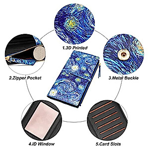 KUKOO Women Wallet Ultra Slim RFID Credit Card Holder Thin Bifold Clutch Checkbook Wallets with Zipper Pocket