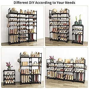 WEXCISE Tall Shoe Rack Organizer 8 Tiers 42-45 Pairs Large Shoe Rack for Closet Entryway Garage Big Shoe Storage with Side Hooks Black Metal Free Standing Shoe Racks Sturdy Shoe Shelf Tower