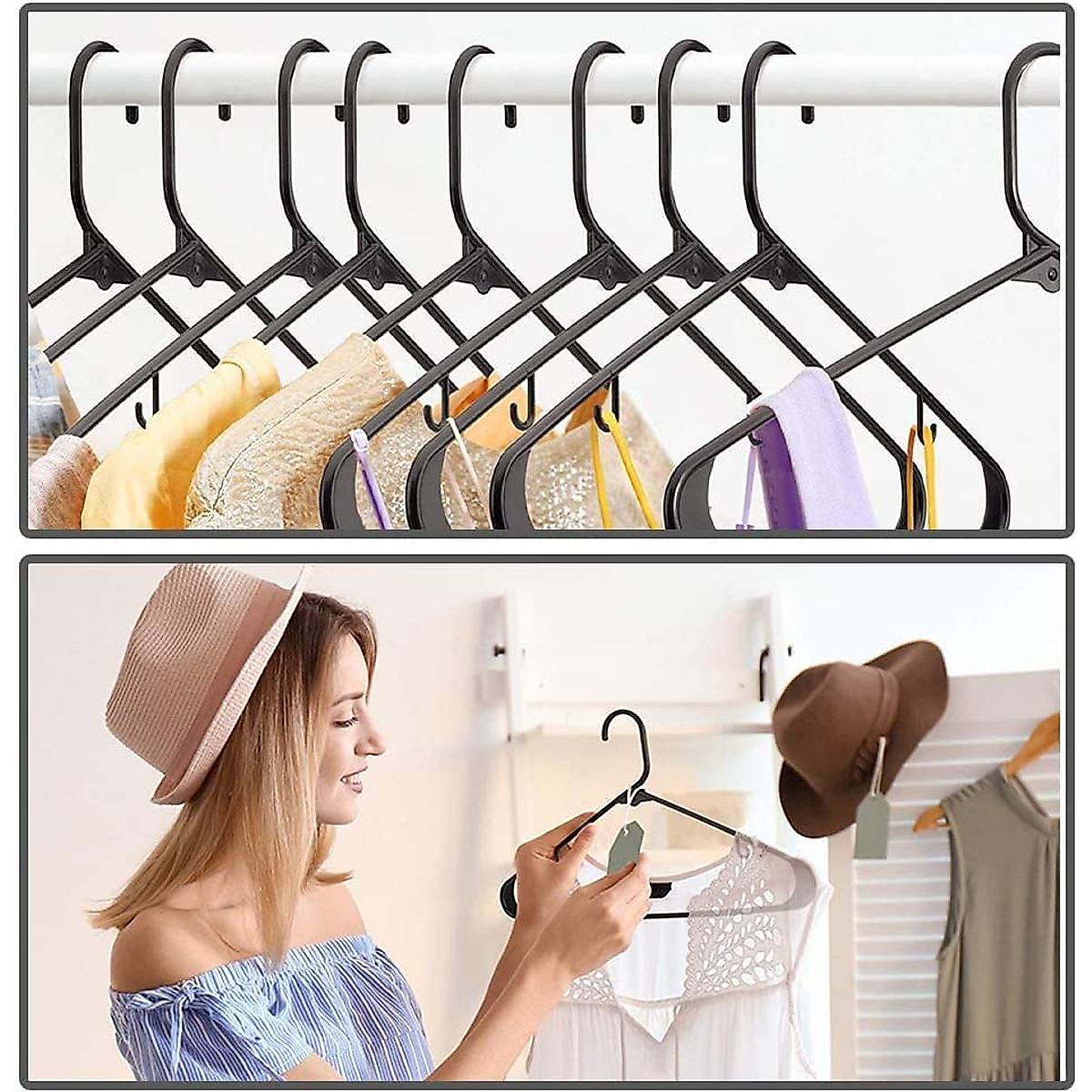 cozymood Black Plastic Hangers 10 Pack, Plastic Clothes Hanger, Heavy Duty Plastic Coat Hangers for Closet, Clothing Hangers Plastic Shirt Hangers Adult Hangers for Everyday Use & Closet Organization