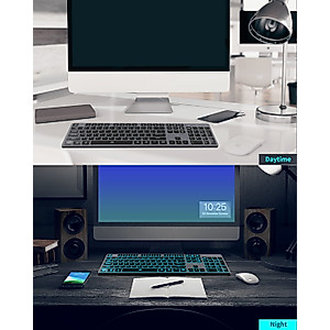 Wireless Backlit Keyboard, Rechargeable USB Silent Keyboard, 2.4G Cordless Full Size, Compatible with Apple iMac, MacBook and PC, Computer Laptop, Space Gray…