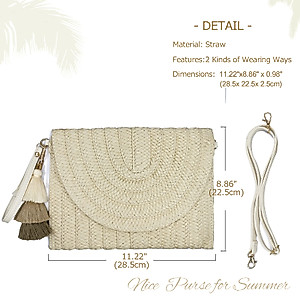 Aovtero Straw Clutch Purse Women Crossbody Bag Summer Beach Shoulder Bags Envelope Wallet Handbags (Beige)