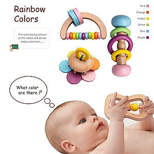 Baby Teething with Wooden Ring Beech Baby Teething Ring 5 PCS Wooden Ring Toy for Baby Wooden Teether with Gift Box