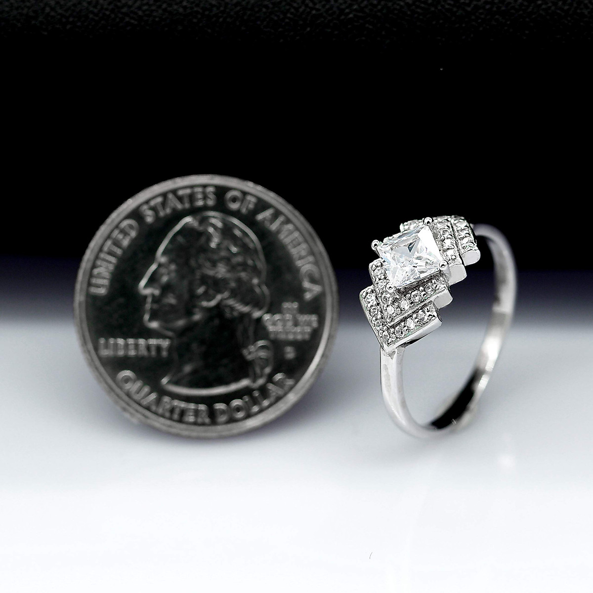 Uloveido Princess Cut Lab Created Diamond Wedding Engagement Ring Square CZ Rings Anniversary Party Prom Gifts (Size 9) WX015