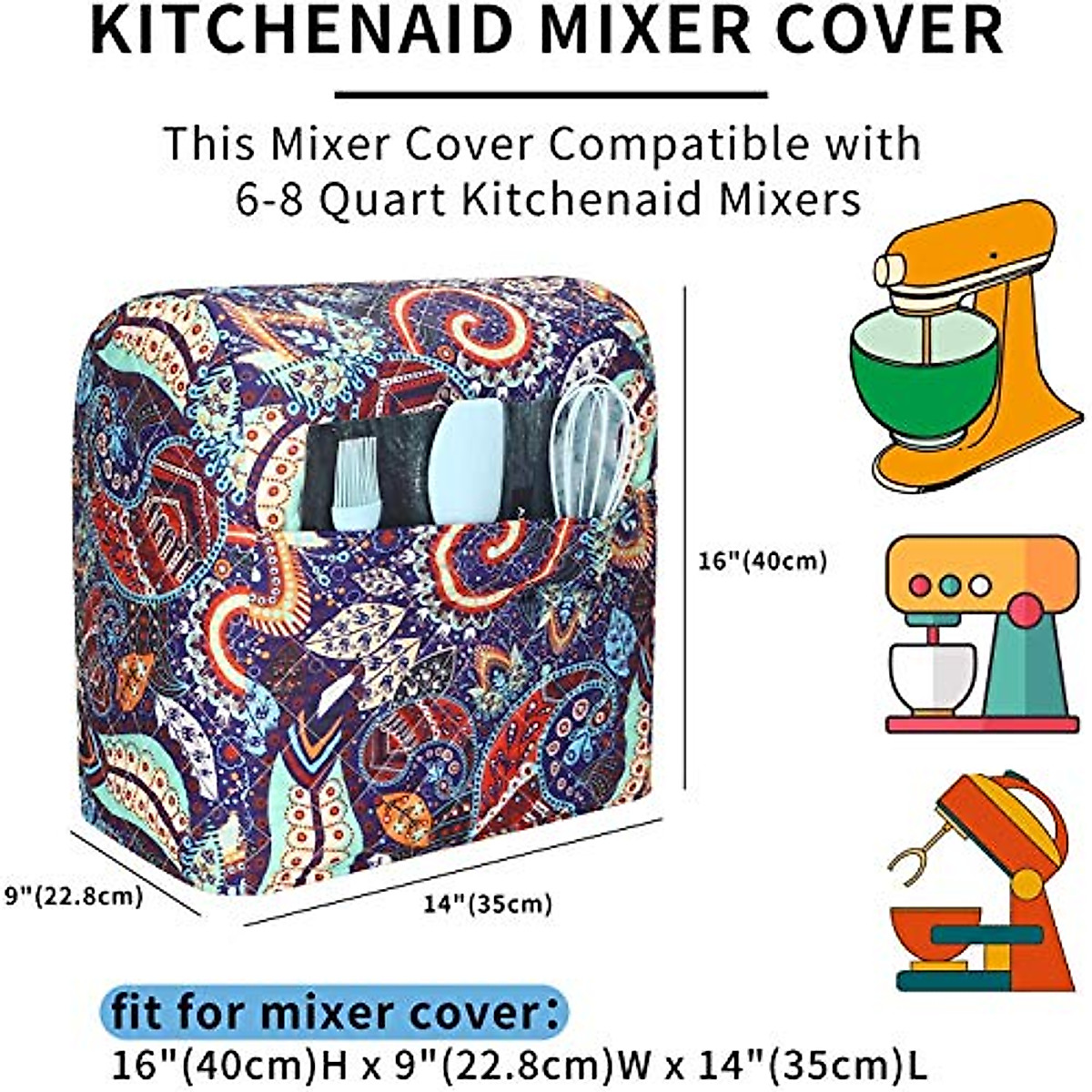 Kitchen Aid Mixer Cover, Stand Mixer Cover Compatible with 5-8 Quart Kitchenaid/Hamilton Stand Mixer, Dust Cover with Pockets, Kitchen Aid Mixer Accessories Fits for All Tilt Head & Bowl Lift