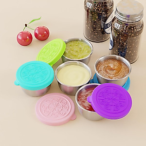 6 PCS 1.6 oz Salad Dressing Container To Go, 304 Stainless Steel Small Condiment Containers with Lids, Leak Proof, Mini Dipping Sauce Cup Set for Lunch Box (Mix Color)