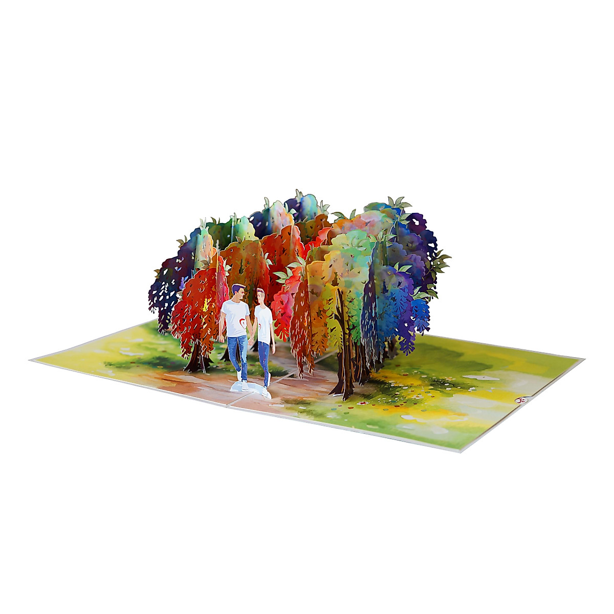 PQ Bees Pop Up Anniversary Card, 3D Wedding Valentines Birthday Congratulations, LGBT Rainbow Greeting Cards (Size 8” x 6” - Heart tree Gay Couple).