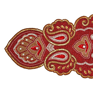 Christmas Red Table Runner, Christmas Beaded Table Runner, Glitz Beaded Table Runner - Table Mat for Harvest Xmas Easter Thanksgiving Wedding Family Party Decoration - 13x36 Paisley - Maroon Gold