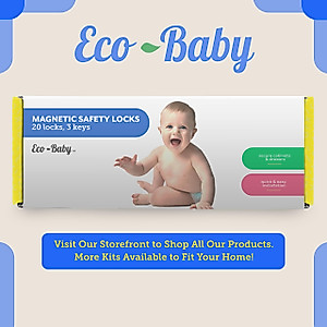 Eco-Baby Cabinet Locks for Babies - 20-Pack Magnetic Baby Proof Safety Latches﻿, 3 Keys - Magnetic Child Proof Cupboard Drawers, Doors - Easy Installation No Drilling or Tools Required