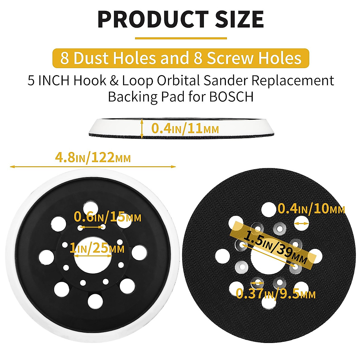 Sander Pad for Bosch, 2PCS 5 Inch Hook-and-Loop Orbital Sander Replacement Pad for Bosch RS034 & RS035 Compatible with Bosch ROS20 ROS20VS ROS20VSC ROS20VSK GEX12V GEX18V ROS10 Orbital Sander