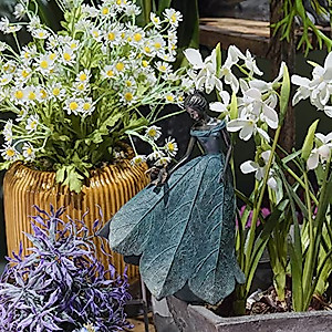 Guichifun Fairy Statue Collection Home Decoration - Leaf Angel Girls Resin Home Decor for Outside or Inside Rustic Garden Outdoor Yard Decorations Figurines Gift 5.5 x 3.25 x 8 Inch