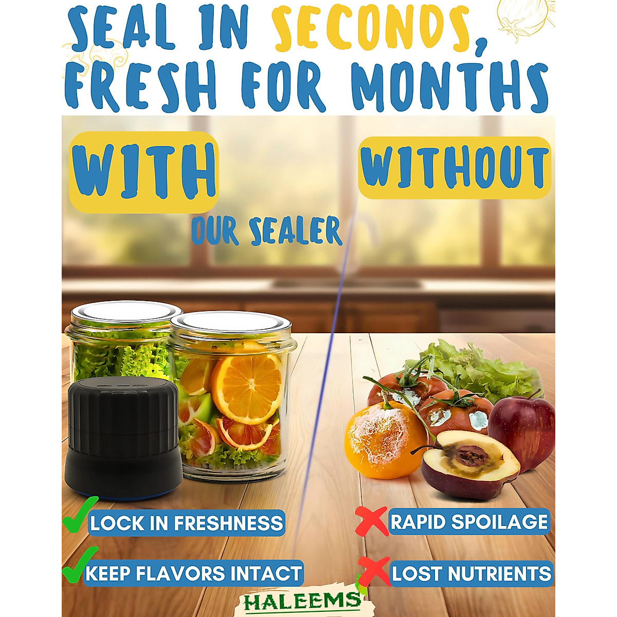 Electric Mason Jar Vacuum Sealer Kit - Auto Stop, Compact Design, Seals Jars and Bags, Jar Vacuum Sealer for Mason Jars, Mason Jar Sealer Vacuum Kit, Food Saver Jar Sealer for Mason Jars