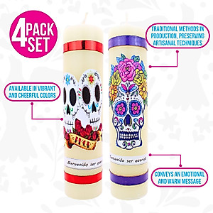 Halloween Candles Set of 4 Slow Burning Made of Premium Wax - Candles Dia de Los Muertos Candles - Day of The Dead Decorations for Altar - Dia de Muertos Decorations - Dia de Los Muertos Altar