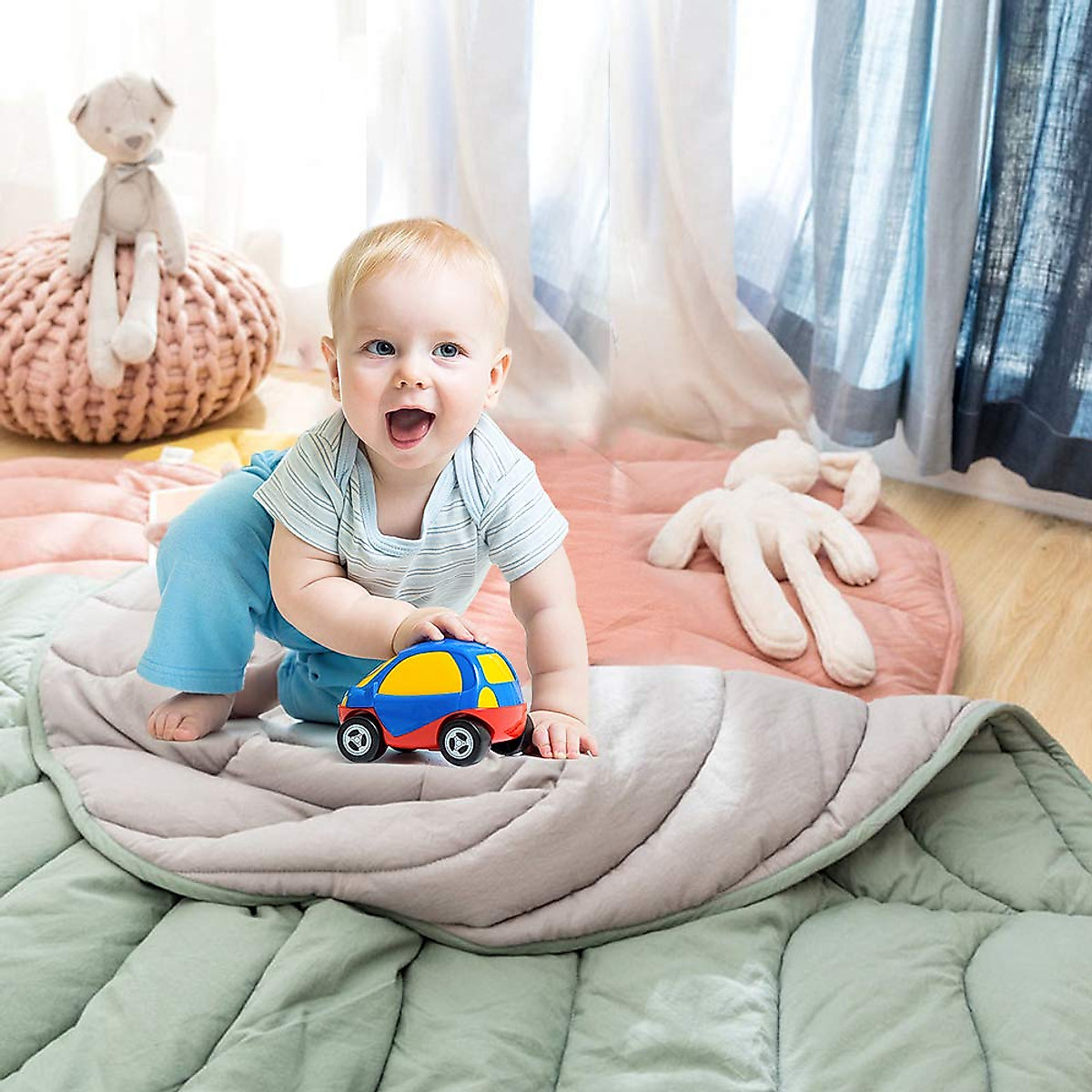 VARIPOWDER Baby Play Mat,56.3x42.1inch Cotton Crawling Cushion, Kids Room Rug Floor Gym,Soft Washable Non-Slip Room Decor Floor Rug, Activity Floor Carpet,Photo Studio Prop(Green)