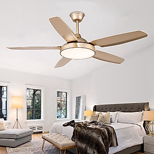 Morpholife 52" Gold Ceiling Fan with Lights Remote Control, Modern Champagne LED Chandelier Ceiling Fan Light Kit, Indoor Farmhouse Rustic Ceiling Fan with 5 Abs Blades for Living Room, Bedroom