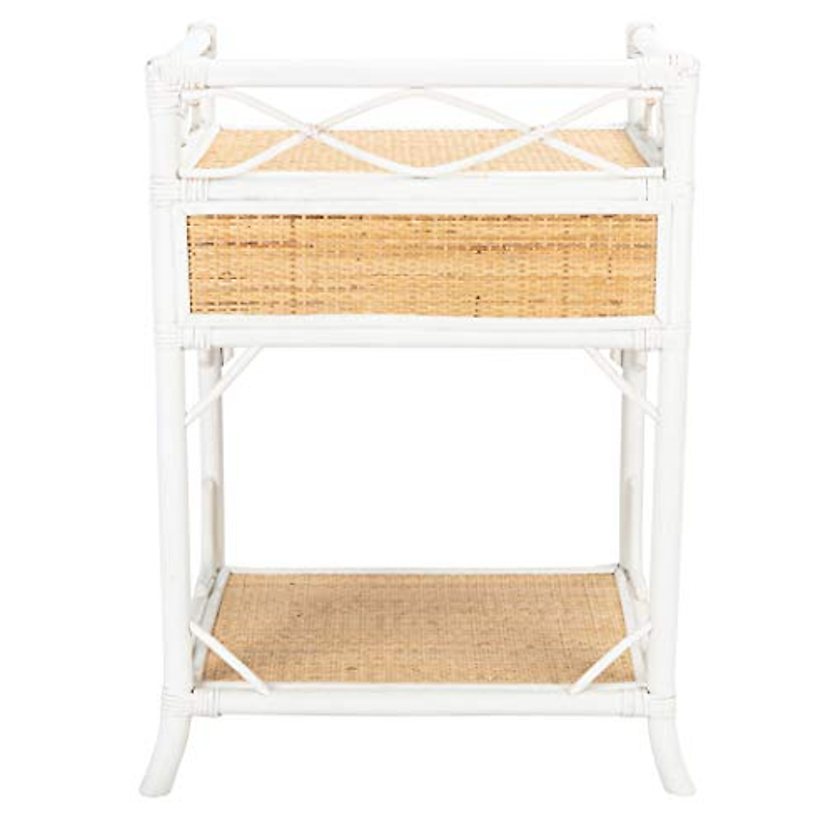 Safavieh Home Collection Rumi White and Natural Rattan 1-Drawer 1-Shelf Nightstand
