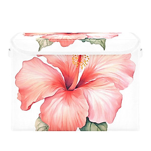 ALAZA Storage Bins Organizer Box Baskets Lidded Clothes for Shelves Closet Hibiscus Flower Collapsible Stackable Storage Cubes Handles